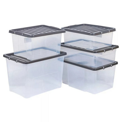 Buy URBNLIVING 75 Litre Black Container Plastic Storage Box With Clip ...