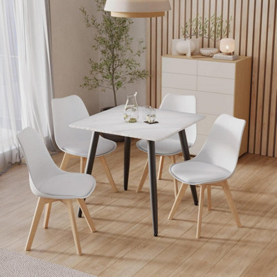 URBNLIVING 80cm Ceramic Dining Table & 4 Chairs Compact Modern Set with ...