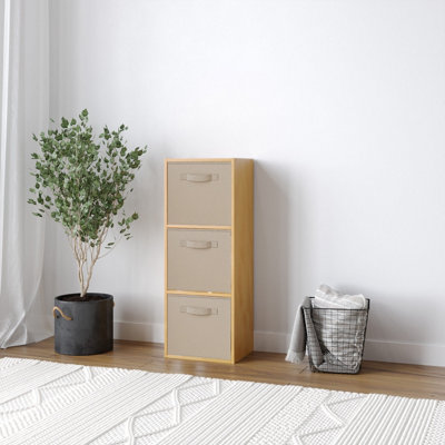 URBNLIVING 80cm Height 3 Cube Beech Wooden Shelves Cubes Cupboard ...
