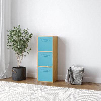 URBNLIVING 80cm Height 3 Cube Beech Wooden Shelves Cubes Cupboard ...