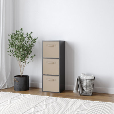 URBNLIVING 80CM HEIGHT 3 CUBE BLACK WOODEN SHELVES CUBES CUPBOARD ...