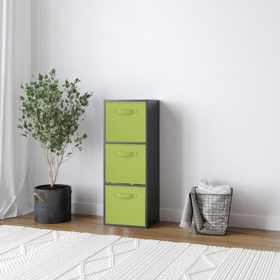 URBNLIVING 80cm Height 3 Cube Black Wooden Shelves Cubes Cupboard ...