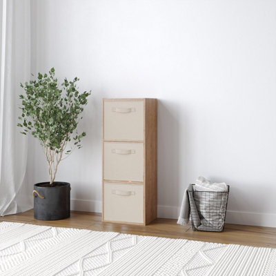 URBNLIVING 80cm Height 3 Cube Oak Wooden Shelves Cubes Cupboard Storage ...