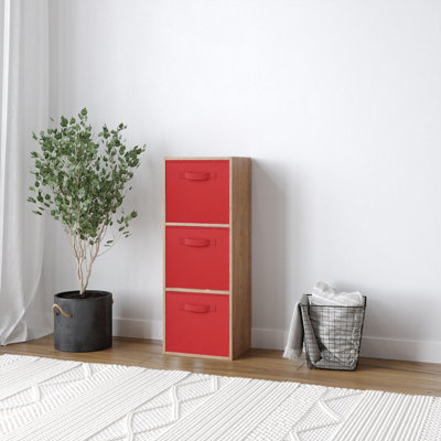 URBNLIVING 80cm Height 3 Cube Oak Wooden Shelves Cubes Cupboard Storage ...