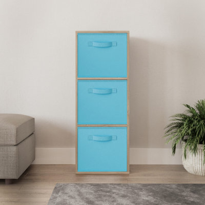 URBNLIVING 80cm Height 3 Cube Oak Wooden Shelves Cubes Cupboard Storage ...