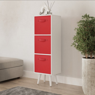 URBNLIVING 80cm Height 3 Tier White Wooden Storage Bookcase Red Insert ...