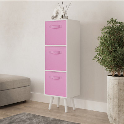 URBNLIVING 80cm Height 3 Tier White Wooden Storage Light Pink Inserts ...