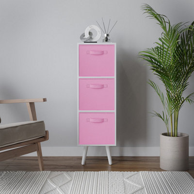 URBNLIVING 80cm Height 3 Tier White Wooden Storage Light Pink Inserts ...