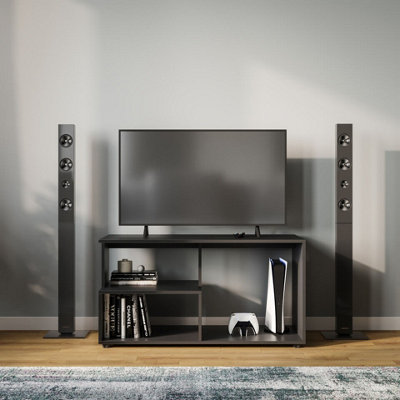 URBNLIVING 80cm Height Black Wooden Side Coffee Table With Storage ...