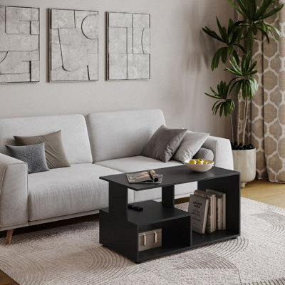 URBNLIVING 80cm Height Black Wooden Side Coffee Table With Storage ...