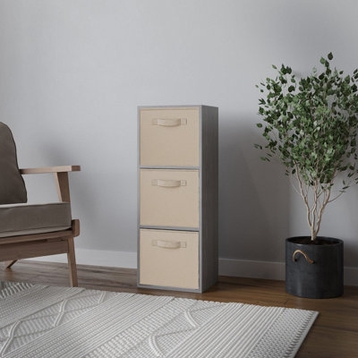 URBNLIVING 80cm Height Cedar Grey 3-Tier Cube Shelving Unit with Beige ...