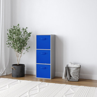 URBNLIVING 80cm Height Grey 3-Tier Cube Shelving Unit with Dark Blue ...