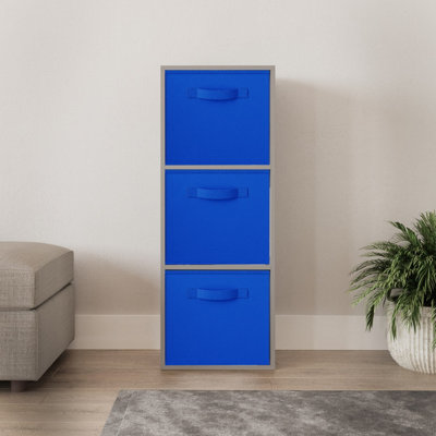 URBNLIVING 80cm Height Grey 3-Tier Cube Shelving Unit with Dark Blue ...