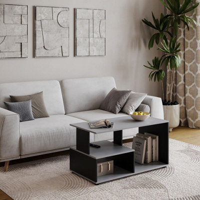 URBNLIVING 80CM HEIGHT GREY & BLACK WOODEN SIDE COFFEE TABLE WITH ...