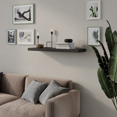 URBNLIVING 80cm Width 1 Floating Black Wooden Wall Mount Shelves ...