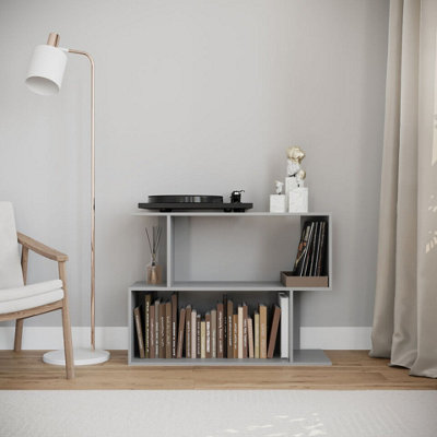 URBNLIVING 80cm Width Grey 2-Tier Bookcase Irregular Storage Shelf ...