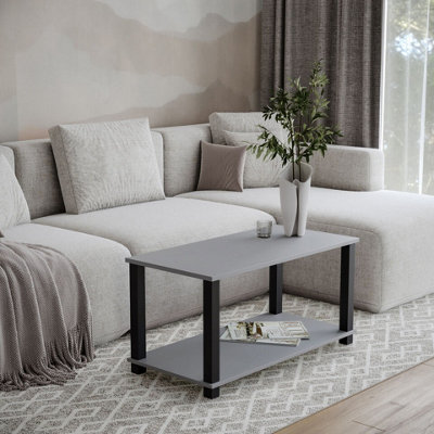 URBNLIVING 80cm Width Grey With Black Legs 2 Tier Coffee Side Table ...