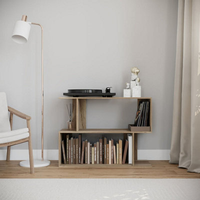 URBNLIVING 80cm Width Oak 2-Tier Bookcase Irregular Storage Shelf ...