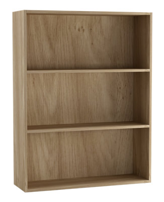 URBNLIVING 80cm Width Oak Colour Wide 3 Shelf Tier Wooden Bookcase Cabinet Storage Shelving ...