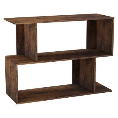 URBNLIVING 80cm Width Rustic Brown 2-Tier Bookcase Irregular Storage ...