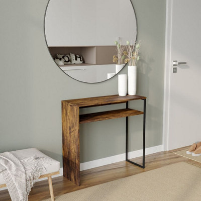 URBNLIVING 80cm Width Rustic Brown Wooden & Steel Console Display Table ...