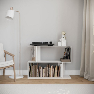 URBNLIVING 80cm Width White 2-Tier Bookcase Irregular Storage Shelf ...
