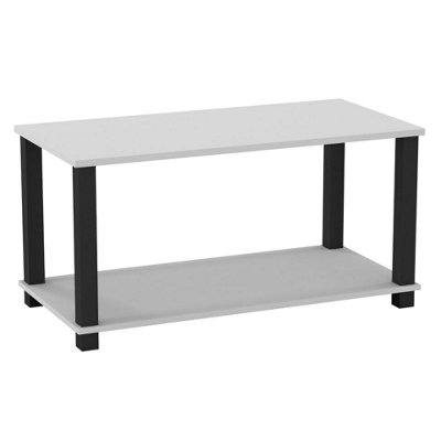URBNLIVING 80cm Width White With Black Legs 2 Tier Coffee Side Table ...