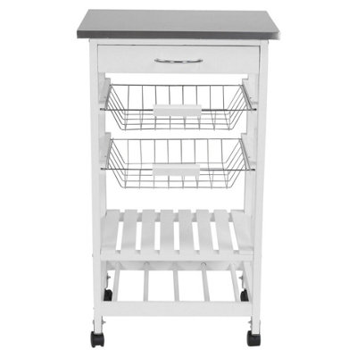 URBNLIVING 83cm Height 4 Tier White Wood Metal Rolling Kitchen Serving ...