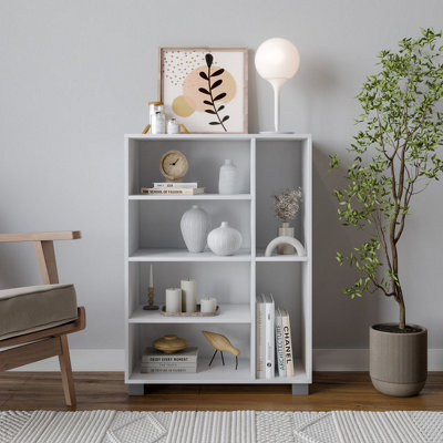 URBNLIVING 84cm Height 6 Section White Small Side Unit Wooden Bookcase ...