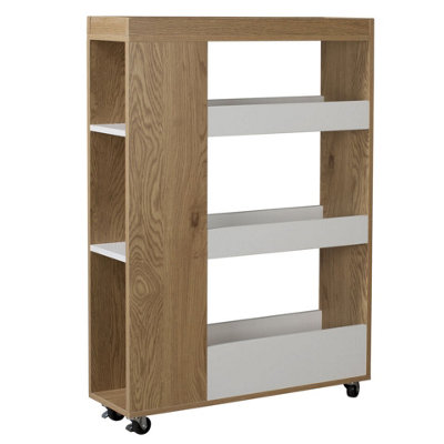 URBNLIVING 85cm Height 4 Tier Slim White & Oak Wooden Rolling Portable ...