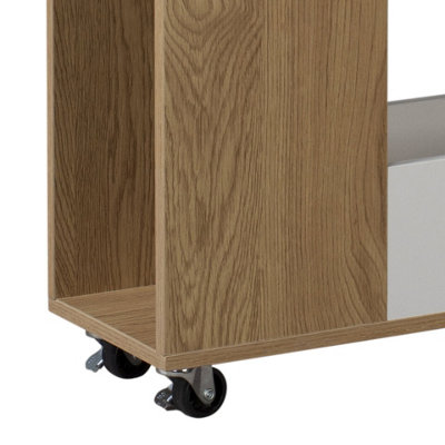 URBNLIVING 85cm Height 4 Tier Slim White & Oak Wooden Rolling Portable ...