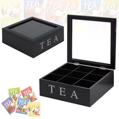 URBNLIVING 85cm Height Tea Box 9 Section Wooden MDF Clear Lid ...