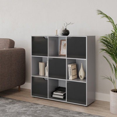 URBNLIVING 9 Cube Grey Wooden Bookcase Shelving Display Shelves Storage ...