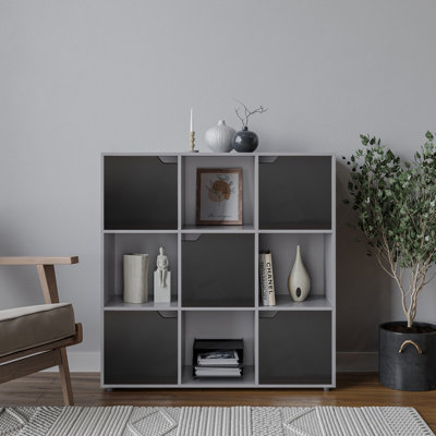 URBNLIVING 9 Cube Grey Wooden Bookcase Shelving Display Shelves Storage ...
