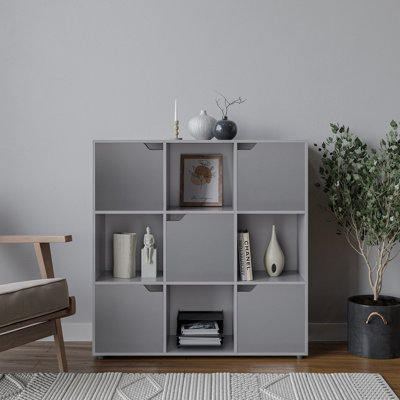 URBNLIVING 9 CUBE GREY WOODEN BOOKCASE SHELVING DISPLAY SHELVES STORAGE ...