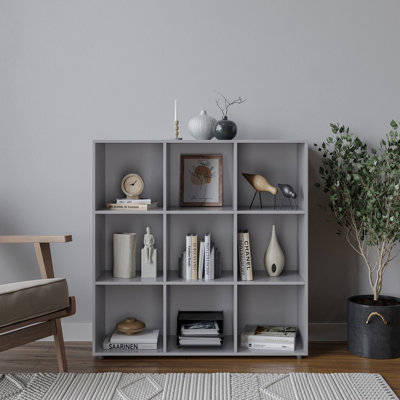 URBNLIVING 9 Cube Grey Wooden Bookcase Shelving Display Shelves Storage ...