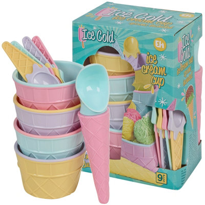 URBNLIVING 9 Pc Light Colours Ice Cream Dessert Bowls Scoop Cup Spoons ...