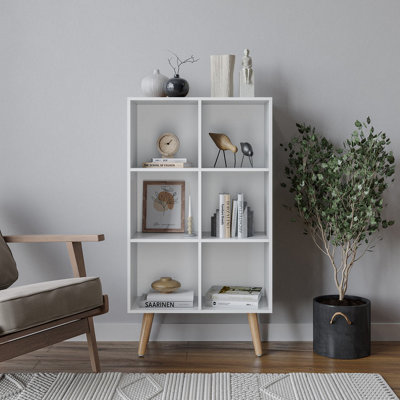 URBNLIVING 90cm Height 6 Cube White Wooden Bookcase with Beech Legs ...