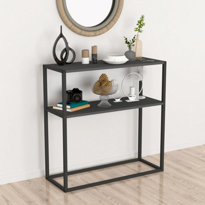 URBNLIVING 90cm Height Anthracite Console Table Slim Modern 2 Shelf ...