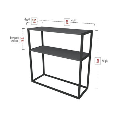 URBNLIVING 90cm Height Anthracite Console Table Slim Modern 2 Shelf ...