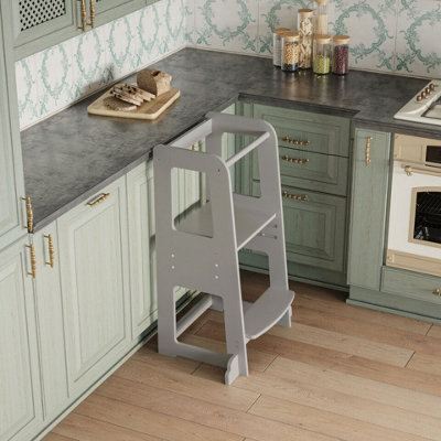 URBNLIVING 90cm Height Grey Wooden Kitchen Helper Step Kids Toddler ...
