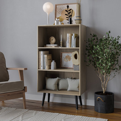 URBNLIVING 90cm Height Wide Oak 3 Tier Bookcase Storage Cabinet ...