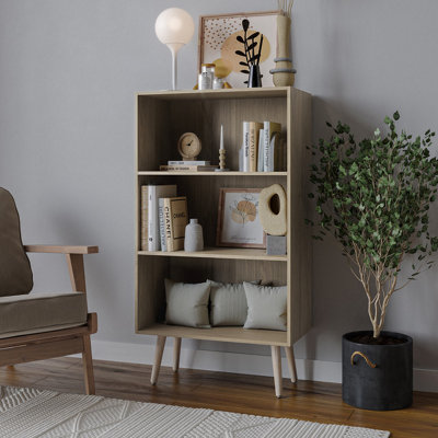URBNLIVING 90cm Height Wide Oak 3 Tier Bookcase Storage Cabinet ...