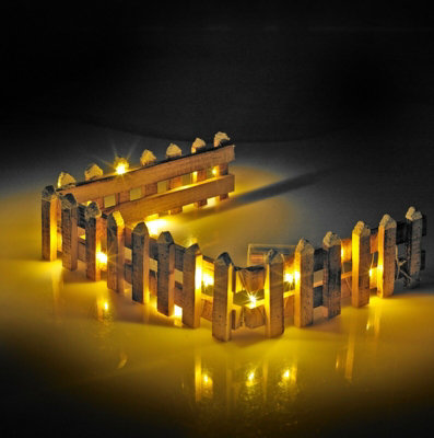 URBNLIVING 90cm LED Light Wooden Snow Picket 2 Fence Brown Medium Size ...