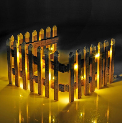 URBNLIVING 90cm LED Light Wooden Snow Picket 2 Medium Size Fence Brown ...
