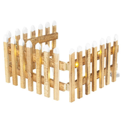 URBNLIVING 90cm LED Light Wooden Snow Picket 2 Medium Size Fence Brown ...
