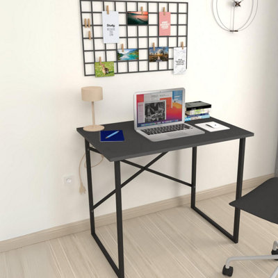 URBNLIVING 90cm Width Anthracite Wooden Computer Desk Modern Study ...