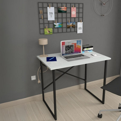 URBNLIVING 90cm Width White Wooden Computer Desk Modern Study Table ...