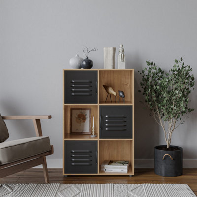 URBNLIVING 91cm Height 6 Cube Bookcase Black Door Display Storage Unit ...
