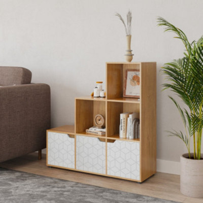 URBNLIVING 91cm Height 6 Cube Step Beech Storage Bookcase Shelf Unit ...